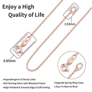 Jewlpire 925 Sterling Silver Chain Necklace for Women Girls, 1.3mm Cable Chain Rose Gold Chain Shiny & Sturdy Women's Chain Necklaces, 18 Inch