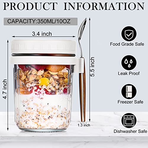 8 Pcs 10 oz Overnight Oats Containers with Lids and Spoons Large Capacity Airtight Oatmeal Overnight Oat Jars with Measurement Marks Oatmeal Container for Milk Cereal Fruit (grey and White)