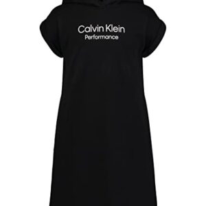 Calvin Klein Girls' Performance Logo Sweatshirt Dress, Fleece Hoodie with Long or Short Sleeves, Black 936, 7