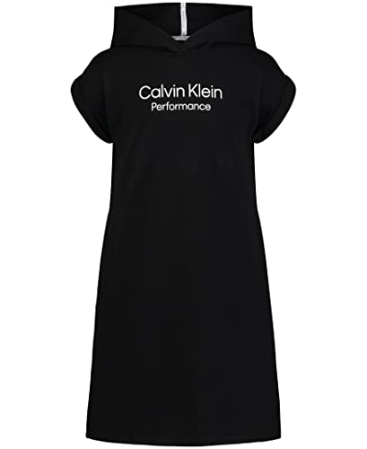 Calvin Klein Girls' Performance Logo Sweatshirt Dress, Fleece Hoodie with Long or Short Sleeves, Black 936, 7