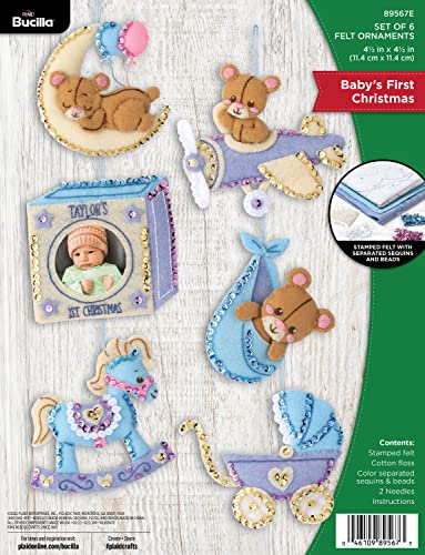 Bucilla Felt Applique 6 Piece Ornament Making Kit, Baby's First Christmas, Perfect for DIY Arts and Crafts, 89567E