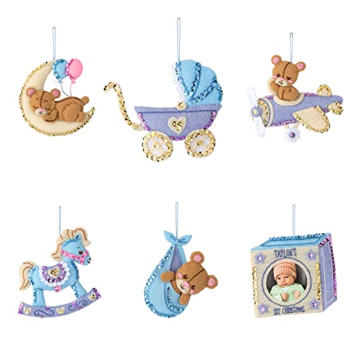 Bucilla Felt Applique 6 Piece Ornament Making Kit, Baby's First Christmas, Perfect for DIY Arts and Crafts, 89567E