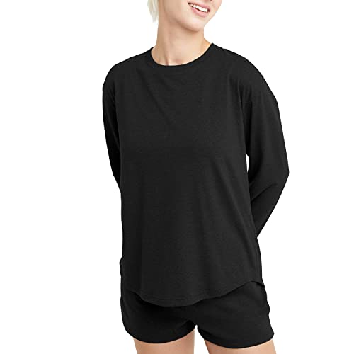 Hanes Originals Tri-Blend Long-Sleeve T-Shirt, Crewneck Tee for Women, Relaxed Fit, Black, X Large