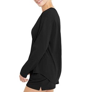 Hanes Originals Tri-Blend Long-Sleeve T-Shirt, Crewneck Tee for Women, Relaxed Fit, Black, X Large