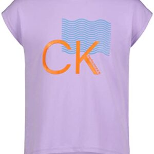 Calvin Klein Girls' Short Sleeve Performance T-Shirt, Crew-Neck Neckline & Logo Detailing, Purple Neowave