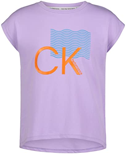 Calvin Klein Girls' Short Sleeve Performance T-Shirt, Crew-Neck Neckline & Logo Detailing, Purple Neowave