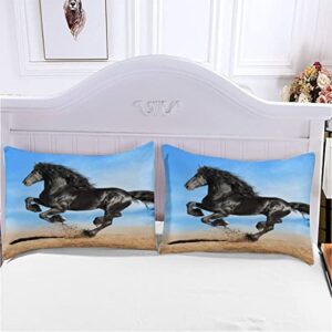 Quilt Cover Twin Size Friesian 3D Bedding Sets Black Stallion Duvet Cover Breathable Hypoallergenic Stain Wrinkle Resistant Microfiber with Zipper Closure,beding Set with 2 Pillowcase