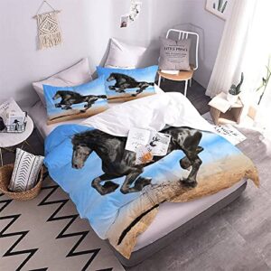 Quilt Cover Twin Size Friesian 3D Bedding Sets Black Stallion Duvet Cover Breathable Hypoallergenic Stain Wrinkle Resistant Microfiber with Zipper Closure,beding Set with 2 Pillowcase