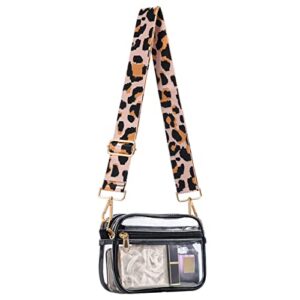 hulisen clear crossbody bag stadium approved, clear purse for women men, transparent messenger shoulder handbag for concert, travel, work, sports (pink leopard)