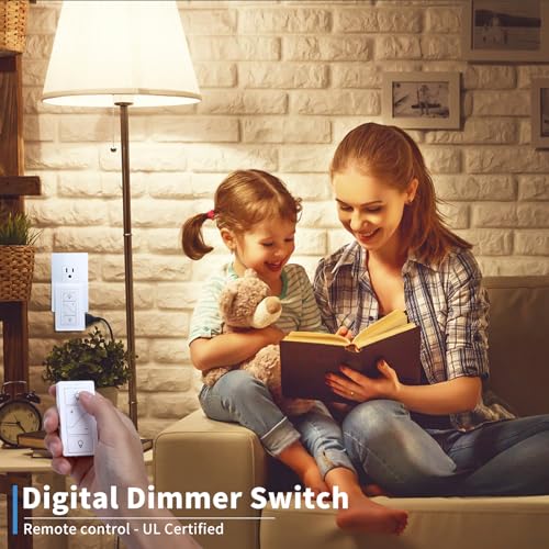 Plug in Lamp Dimmer (Smart Plug in Lamp Dimmer +Remote) Digital Dimmer Light Switch for Dimmable LED/CFL Lights and Incandescent/Halogen, White