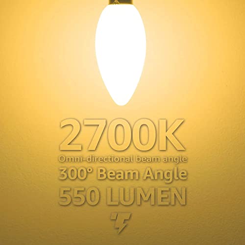 TORCHSTAR Dimmable E12 LED Candelabra Bulb, UL Listed, 60W Equivalent Chandelier Light Bulbs, 550lm, LED Filament Candle Bulb C11, Frosted Glass Ceiling Fan Light Bulbs, 2700K Soft White, Pack of 6