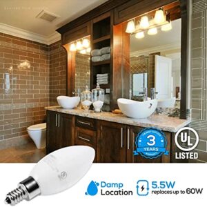 TORCHSTAR Dimmable E12 LED Candelabra Bulb, UL Listed, 60W Equivalent Chandelier Light Bulbs, 550lm, LED Filament Candle Bulb C11, Frosted Glass Ceiling Fan Light Bulbs, 2700K Soft White, Pack of 6