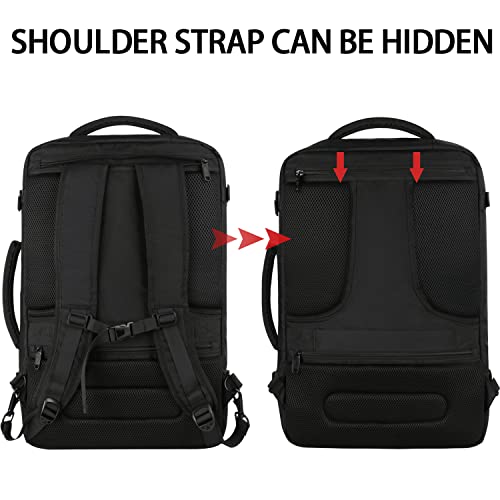 50L Travel Backpack, Large Carry on Backpack Expandable Flight Approved Water Resistant Luggage Suitcase Weekender Business Daypack Overnight Duffle Bag for Men travel，World Traveler Gift, Black