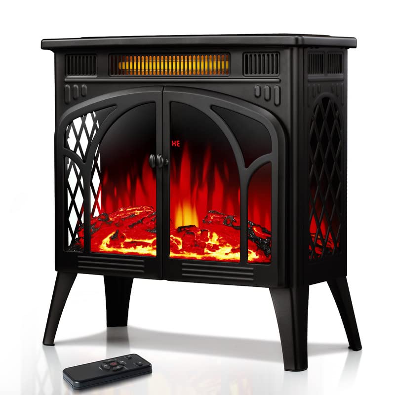 ZAFRO 24Inches Electric Fireplace Stove, Free-Standing Electric Fireplace with Adjustable Brightness, Indoor Heater with Realistic Flame Effects, Overheating Protection, 500w/1500w, Black