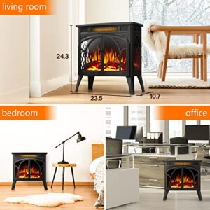 ZAFRO 24Inches Electric Fireplace Stove, Free-Standing Electric Fireplace with Adjustable Brightness, Indoor Heater with Realistic Flame Effects, Overheating Protection, 500w/1500w, Black