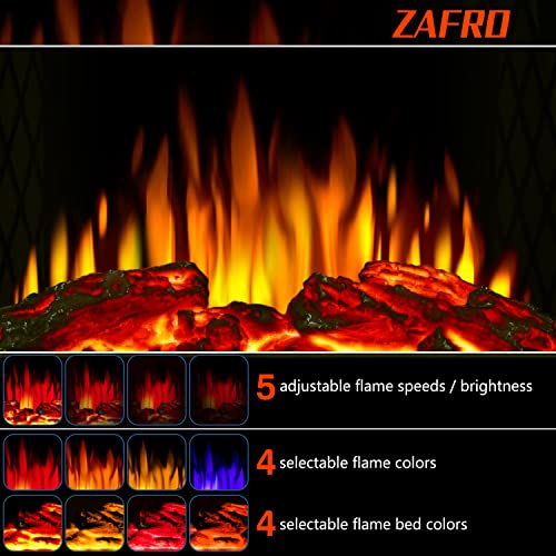 ZAFRO 24Inches Electric Fireplace Stove, Free-Standing Electric Fireplace with Adjustable Brightness, Indoor Heater with Realistic Flame Effects, Overheating Protection, 500w/1500w, Black