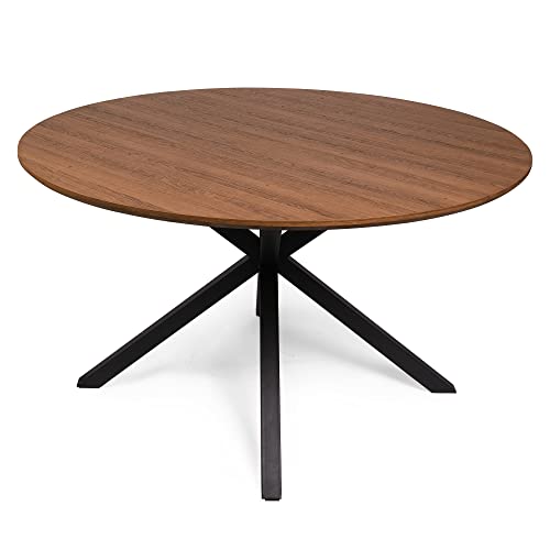 53'' Mid-Century Modern Round Dining Room Table for 4-6 Person for Home, Kitchen, Restaurant, W/Solid Metal Legs Leisure Table , Easy-Assembly, Walnut Looking