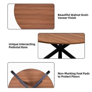 53'' Mid-Century Modern Round Dining Room Table for 4-6 Person for Home, Kitchen, Restaurant, W/Solid Metal Legs Leisure Table , Easy-Assembly, Walnut Looking