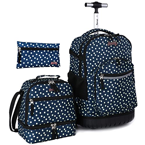 seastig Rolling Backpack 18in Wheeled Backpack with lunch bag and Pencil Case Set Roller Backpack Laptop Backpack Adults Kids