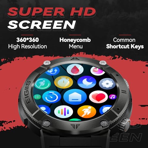 INEYES Military Smart Watches for Men, Outdoor Rugged Tactical Watch with Calling Sport Modes Heart Rate Sleep Monitor, HD Smartwatch for Android iPhone