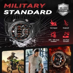 INEYES Military Smart Watches for Men, Outdoor Rugged Tactical Watch with Calling Sport Modes Heart Rate Sleep Monitor, HD Smartwatch for Android iPhone