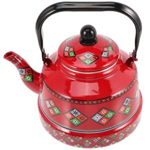 lifkome red tea kettle vintage enamel tea kettle stovetop tea pot water boiling kettle 2.5l stainless steel enameled teakettle kungfu teapot for boiling water coffee tea leaf (red) tea kettle