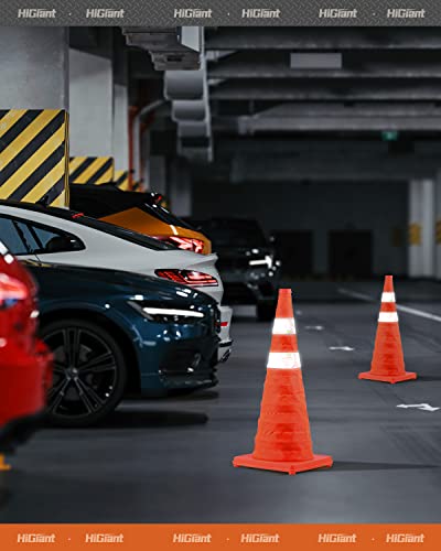 HiGiant [4 Pack] Collapsible Traffic Safety Cones 28'' inch, Orange Pop-up Cones with Reflective Collar, Caution Cones for Road Driving Practice and Parking lot