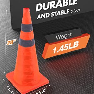 HiGiant [4 Pack] Collapsible Traffic Safety Cones 28'' inch, Orange Pop-up Cones with Reflective Collar, Caution Cones for Road Driving Practice and Parking lot