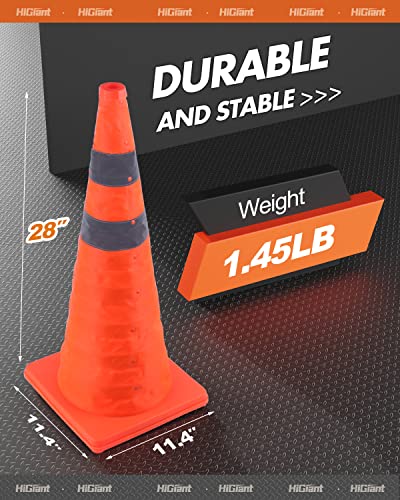 HiGiant [4 Pack] Collapsible Traffic Safety Cones 28'' inch, Orange Pop-up Cones with Reflective Collar, Caution Cones for Road Driving Practice and Parking lot