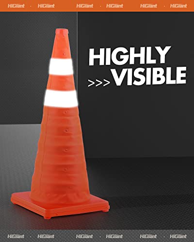 HiGiant [4 Pack] Collapsible Traffic Safety Cones 28'' inch, Orange Pop-up Cones with Reflective Collar, Caution Cones for Road Driving Practice and Parking lot