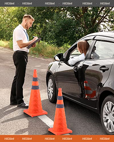 HiGiant [4 Pack] Collapsible Traffic Safety Cones 28'' inch, Orange Pop-up Cones with Reflective Collar, Caution Cones for Road Driving Practice and Parking lot