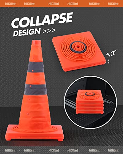 HiGiant [4 Pack] Collapsible Traffic Safety Cones 28'' inch, Orange Pop-up Cones with Reflective Collar, Caution Cones for Road Driving Practice and Parking lot