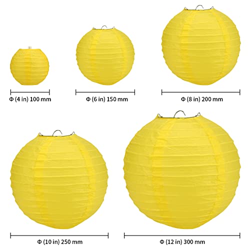 KEILEOHO 20 PCS 4/6/8/10/12 Inches Yellow Paper Lanterns, Round Chinese Paper Lanterns, Japanese Hanging Paper Lanterns Lamp Fall Decorative Paper Lantern Set for Party, Halloween, Decor