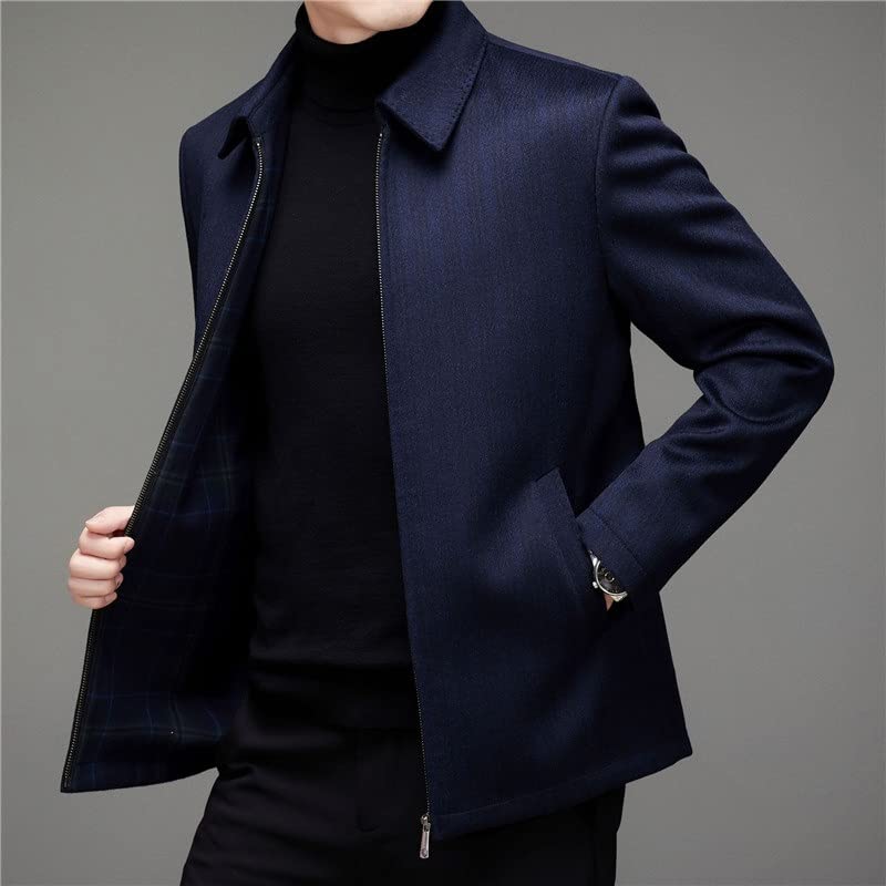 n/a Men's Coat Autumn and Winter Casual Lapel Wool Coat Men Sim Stripe Zip Coat Menswear (Color : E, Size : 175 Code)