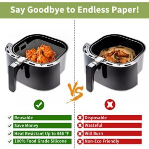 2-Pack OUTXE 9 inch Square Silicone Air Fryer Liners for 6QT to 9QT Reusable Large Air Fryer Insert Silicone Air Fryer Cover Easy Cleaning for Oven Accessories (Green+Grey)