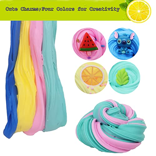 SpottyHippo 4 Packs Butter Slime,Yellow Lemon,Blue Stitch,Pink Watermelon and Mint Green Slime,Super Soft and Non-Sticky, Party Favors for Boys and Girls