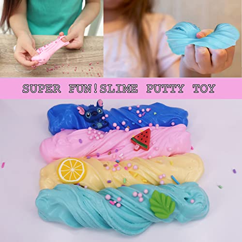 SpottyHippo 4 Packs Butter Slime,Yellow Lemon,Blue Stitch,Pink Watermelon and Mint Green Slime,Super Soft and Non-Sticky, Party Favors for Boys and Girls