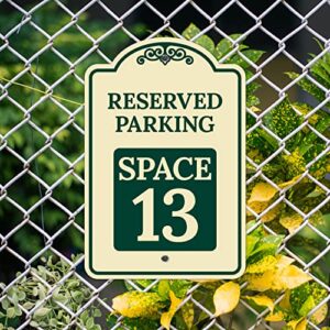 Reserved Parking Space 13 Décor Sign, Green Light, 12x18 Inches, ACM, Fade Resistant, Made in USA by Sigo Signs