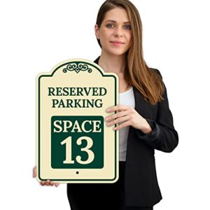 Reserved Parking Space 13 Décor Sign, Green Light, 12x18 Inches, ACM, Fade Resistant, Made in USA by Sigo Signs