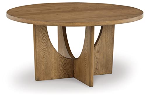 Signature Design by Ashley Dakmore Contemporary Dining Table with Geometric Base, Light Brown