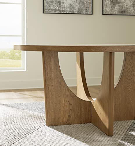 Signature Design by Ashley Dakmore Contemporary Dining Table with Geometric Base, Light Brown