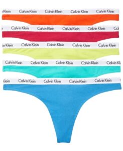 calvin klein women's carousel logo pride cotton stretch thong panties, multipack, cherry tomato/persian red/lemon lime/aqua green/blue ambience, small