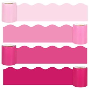 whaline 65.6ft valentine's day bulletin board borders 4 rolls pink series die-cut bulletin board strips colorful rolled bulletin board trim for school classroom office chalkboard decoration