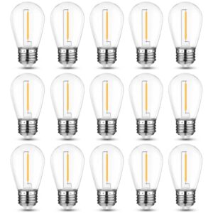 mlambert led string light bulbs, shatterproof outdoor string s14 replacement light bulbs, waterproof 1w led edison bulbs equal to 11w incandescent, 2700k warm white, e26 bulb, 15 pack, not solar bulbs