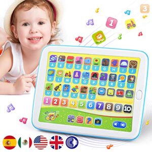 bilingual spanish & english learning toys for toddlers 1-3, kids interactive learning tablet, childrens alphabet abc / words / numbers / colors learning pad, education toy for babies 24 month+