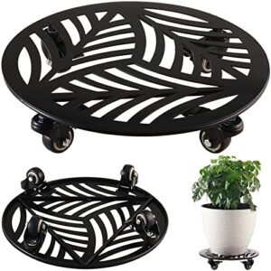 large metal plant caddy with wheels 14 inches heavy-duty wroght iron rolling plant stand with casters indoor outdoor plant pot roller base plant movers plant saucers black, strong load capacity