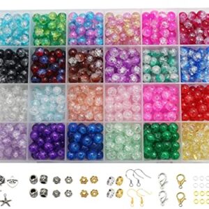 Pamir Tong 720PCS 8mm Crackle Glass Round Beads Bulk, Imitative Jade Beads, Lampwork Beads for Jewelry Making Earring, Necklaces, and DIY Crafts (8mm Crackle Mixed)