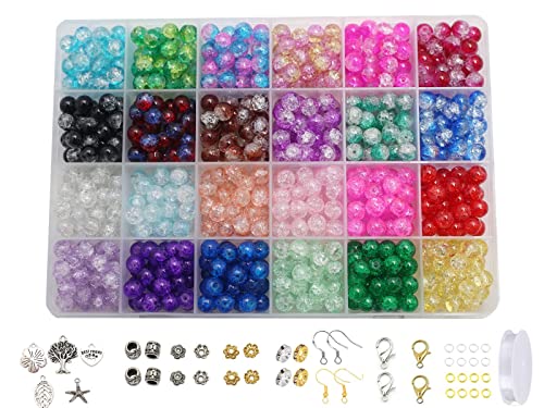 Pamir Tong 720PCS 8mm Crackle Glass Round Beads Bulk, Imitative Jade Beads, Lampwork Beads for Jewelry Making Earring, Necklaces, and DIY Crafts (8mm Crackle Mixed)