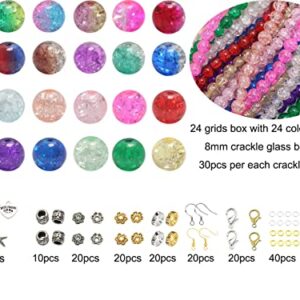 Pamir Tong 720PCS 8mm Crackle Glass Round Beads Bulk, Imitative Jade Beads, Lampwork Beads for Jewelry Making Earring, Necklaces, and DIY Crafts (8mm Crackle Mixed)