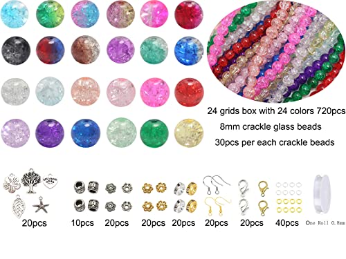 Pamir Tong 720PCS 8mm Crackle Glass Round Beads Bulk, Imitative Jade Beads, Lampwork Beads for Jewelry Making Earring, Necklaces, and DIY Crafts (8mm Crackle Mixed)